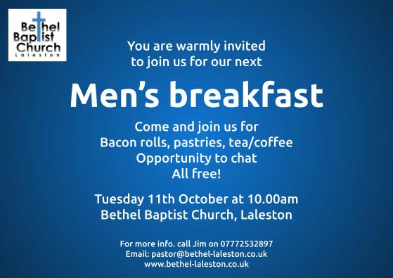 Men’s breakfast 11th Oct | Bethel Baptist Church, Laleston